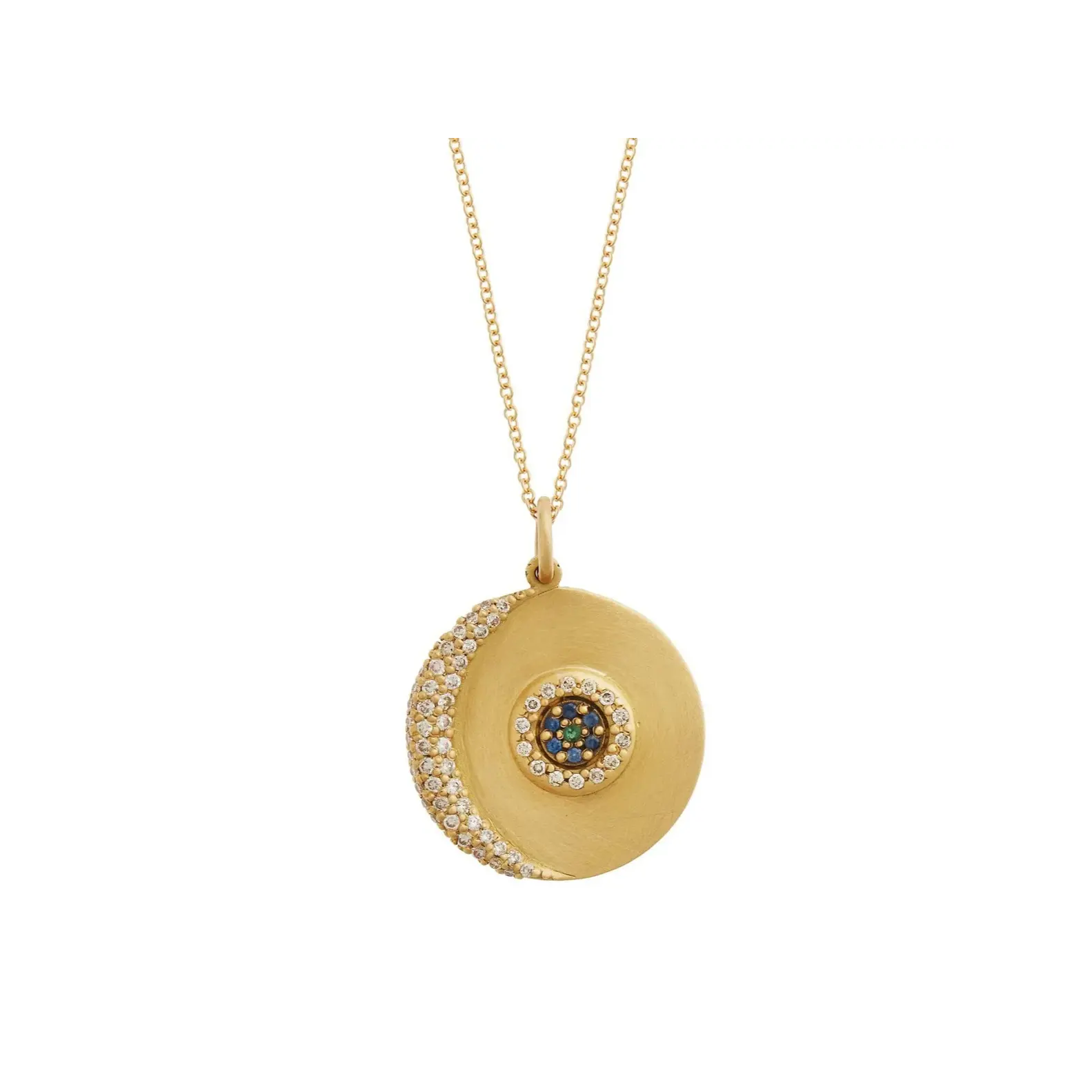 Ileana Makri | 18K Yellow Gold Evil Eye Moon Pendant | Amarees | A'MAREE'S